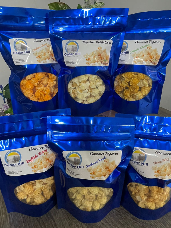 A3- Six Flavor Popcorn Pack – Cedar Hill Gourmet Pantry